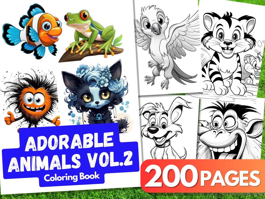 Adorable Animals Vol. 2 Coloring Book, 200 Pages, Cute Animals Coloring ...