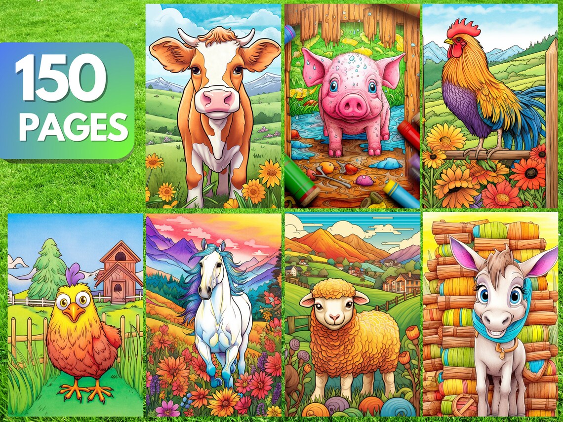 Cute Farm Animals Coloring Book 150 Pages Farm Friends - Etsy