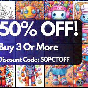 Cute Robots Coloring Book, 150 Pages, Cute Robots Coloring Pages, AI ...