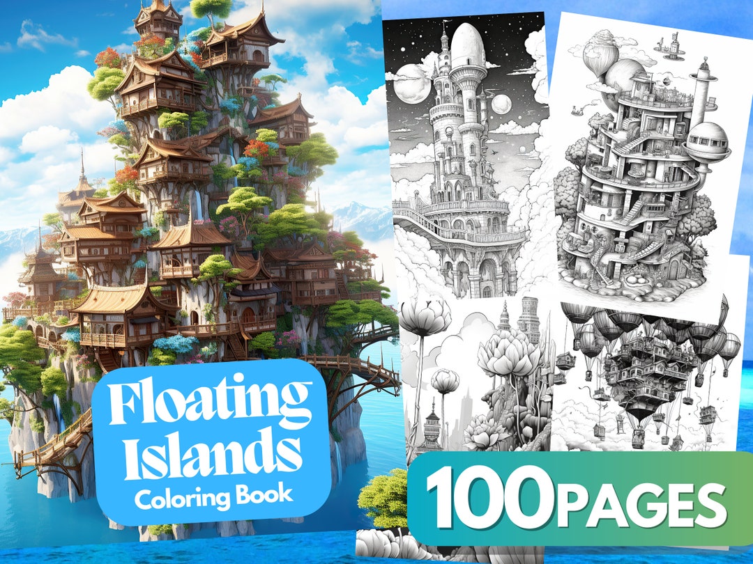 Floating Island Coloring Book, 100 Pages, Floating Island Coloring ...
