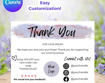 Editable Small Business Thank You for Your Purchase Template, Customizable Thank You Card ...