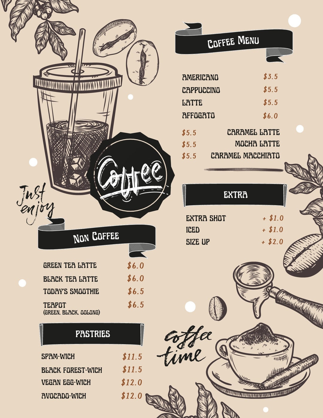 Printable Cafe Menu Unedited Edited Version Cafe Menu - Etsy Australia