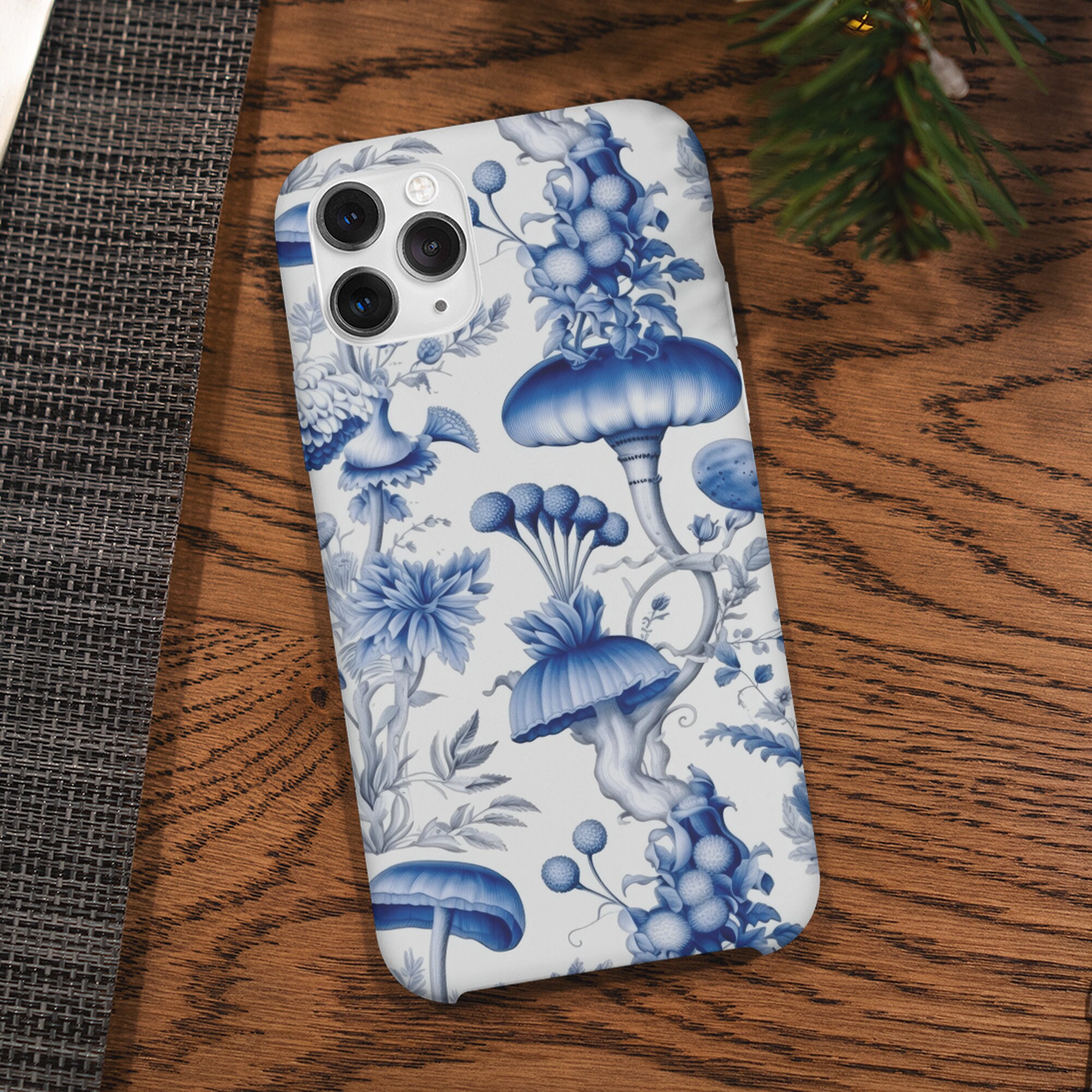 Elegant Porcelain-style Mushroom Phone Case - Chic Blue Chinese ...