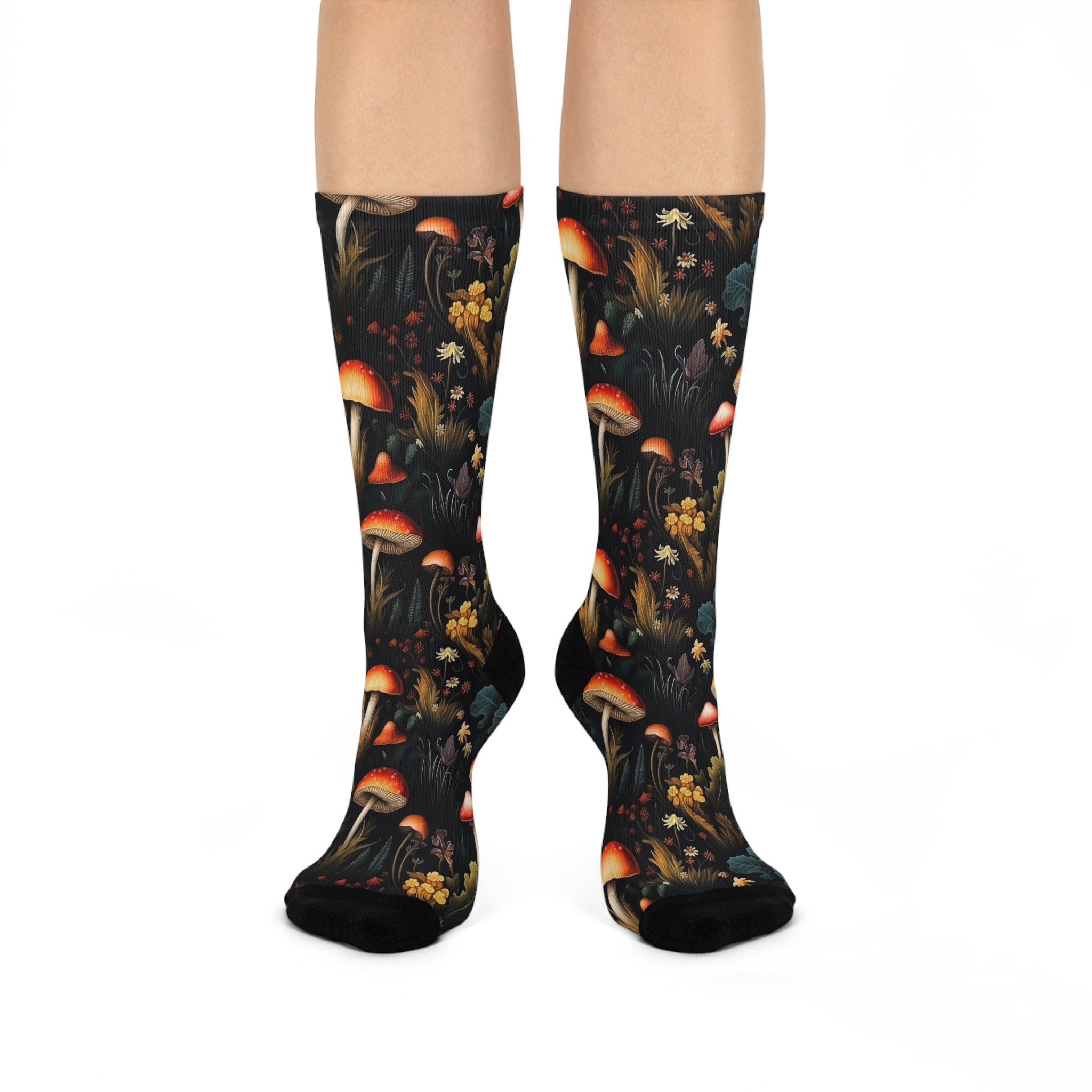 Artistic Night Forest Mushroom Socks - Unique Nature-inspired Design ...