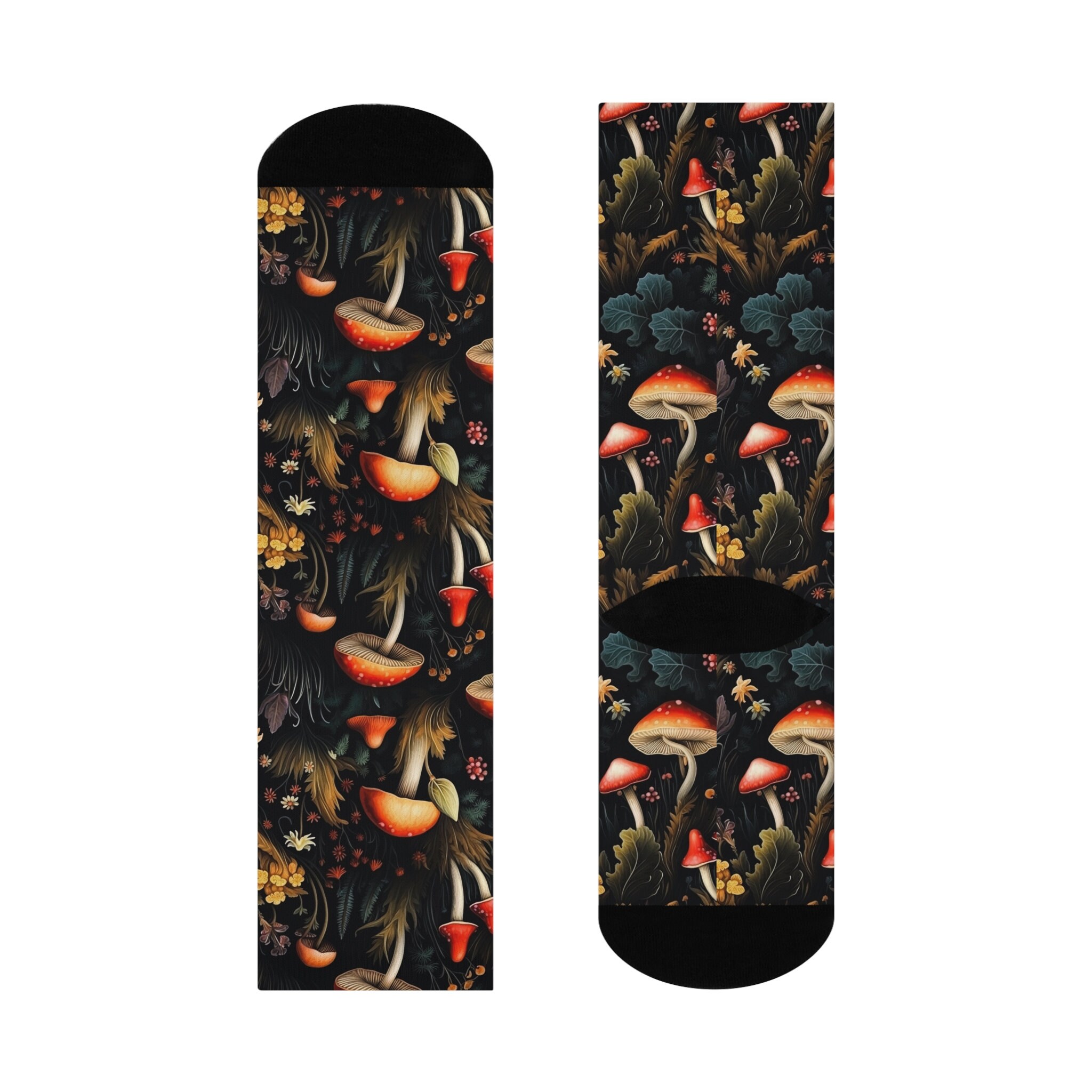 Artistic Night Forest Mushroom Socks - Unique Nature-inspired Design ...