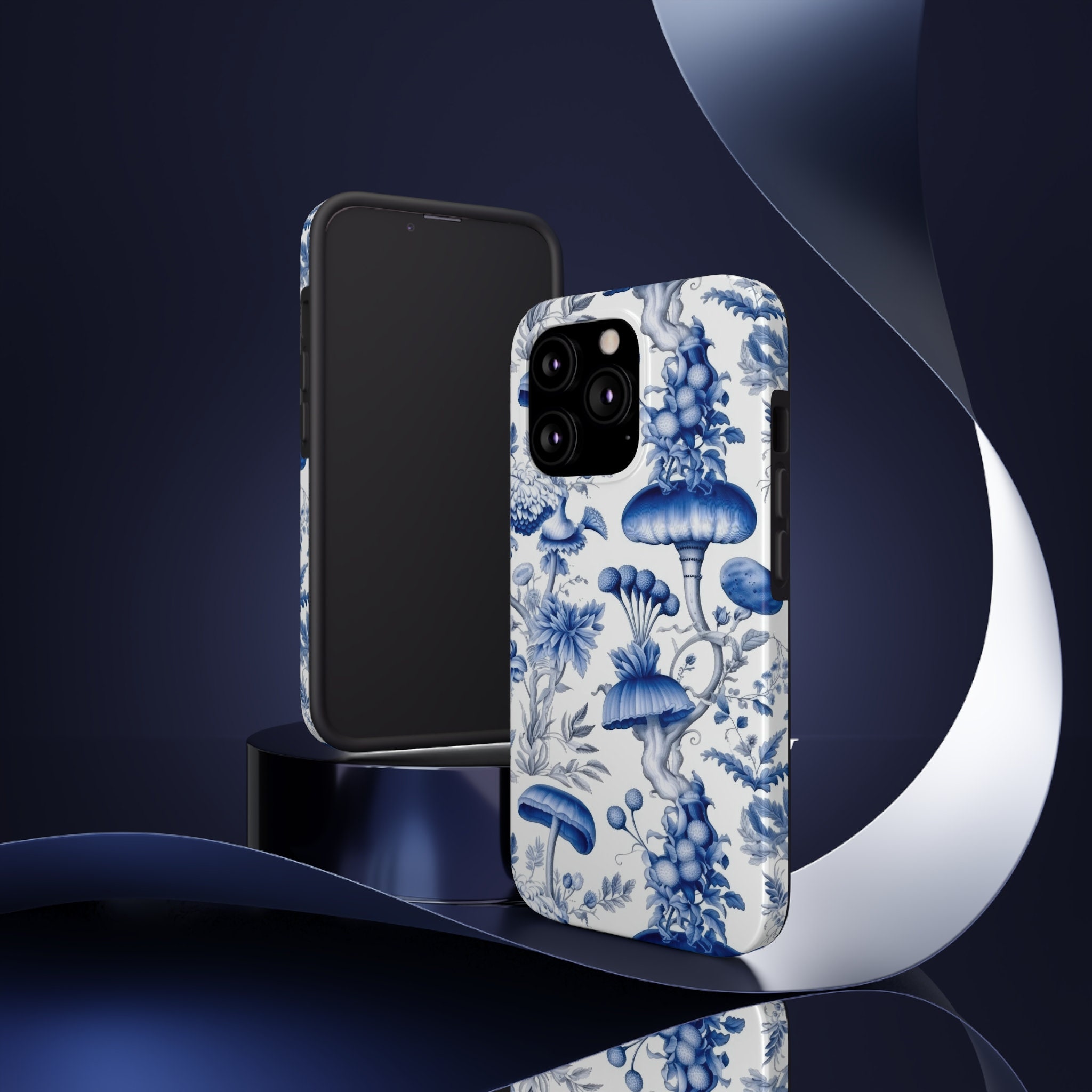 Elegant Porcelain-style Mushroom Phone Case - Chic Blue Chinese ...