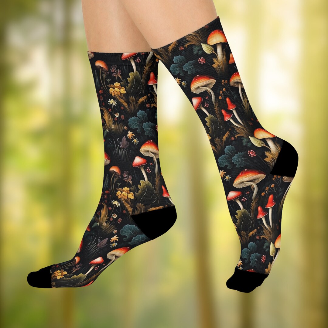 Artistic Night Forest Mushroom Socks - Unique Nature-inspired Design ...