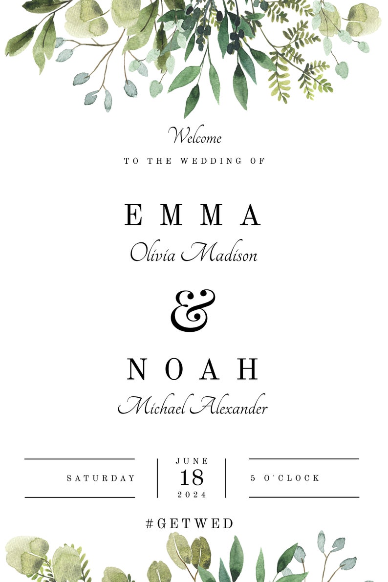Wedding Invitation Welcome Sign Template, Minimalist Wedding, Digital ...