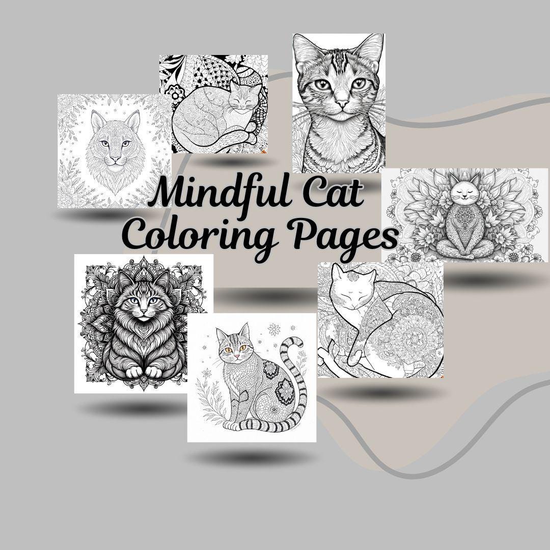 Mindful Cat Coloring Pages - Etsy