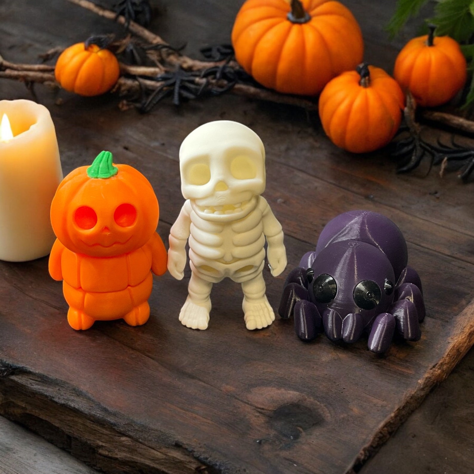 Halloween 3D Printed Figurines Pumpkin Skeleton and Spider Spooky Decor ...