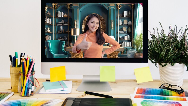Luxury, Teal and Gold, Rich, Ornate, CEO Office Zoom, Microsoft Teams ...
