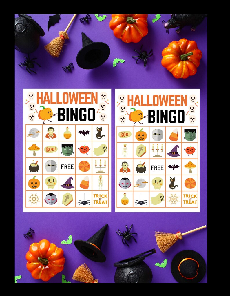 Printable Halloween Bingo Game Set, 5x5 Bingo (20 Bingo Cards ...