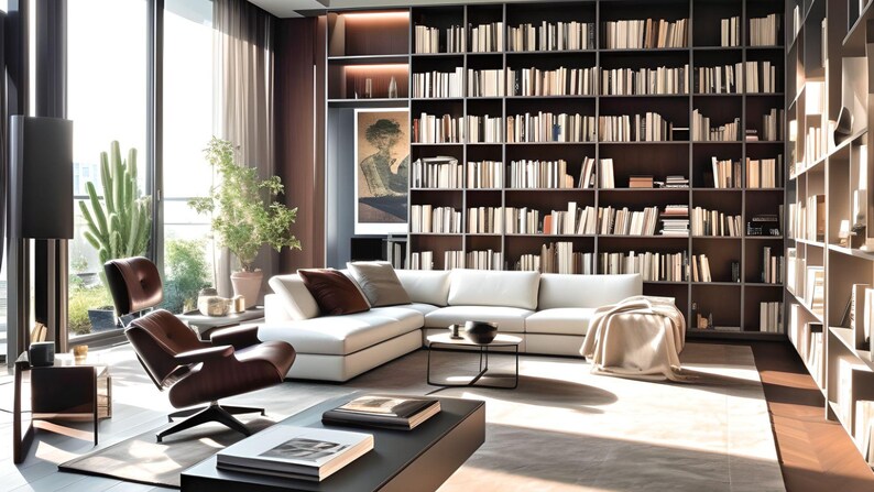 Luxury, Modern Office or Study With Bookshelf Zoom Background ...