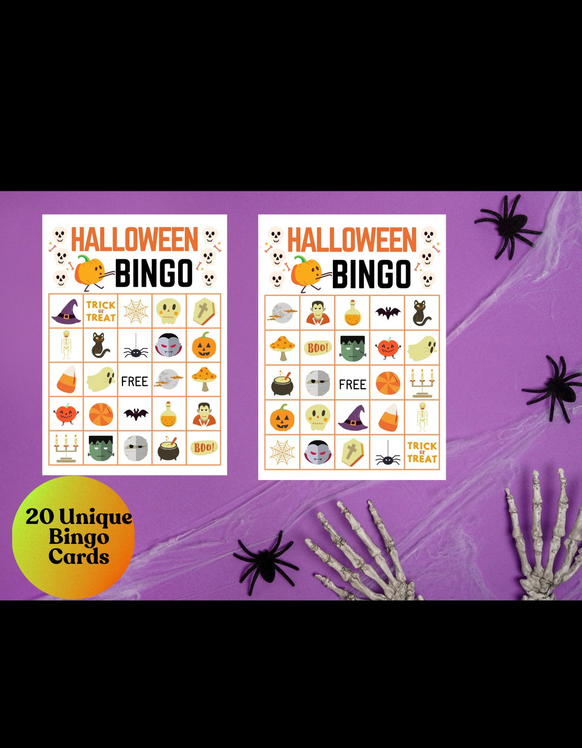 Printable Halloween Bingo Game Set, 5x5 Bingo (20 Bingo Cards ...