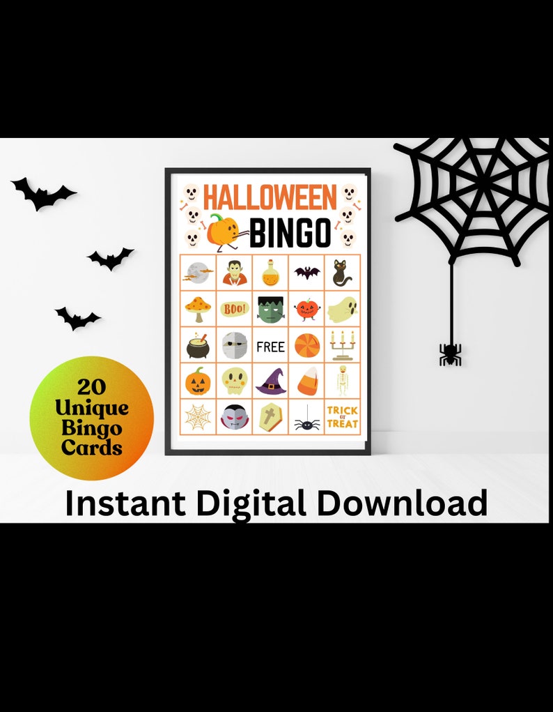 Printable Halloween Bingo Game Set, 5x5 Bingo (20 Bingo Cards ...