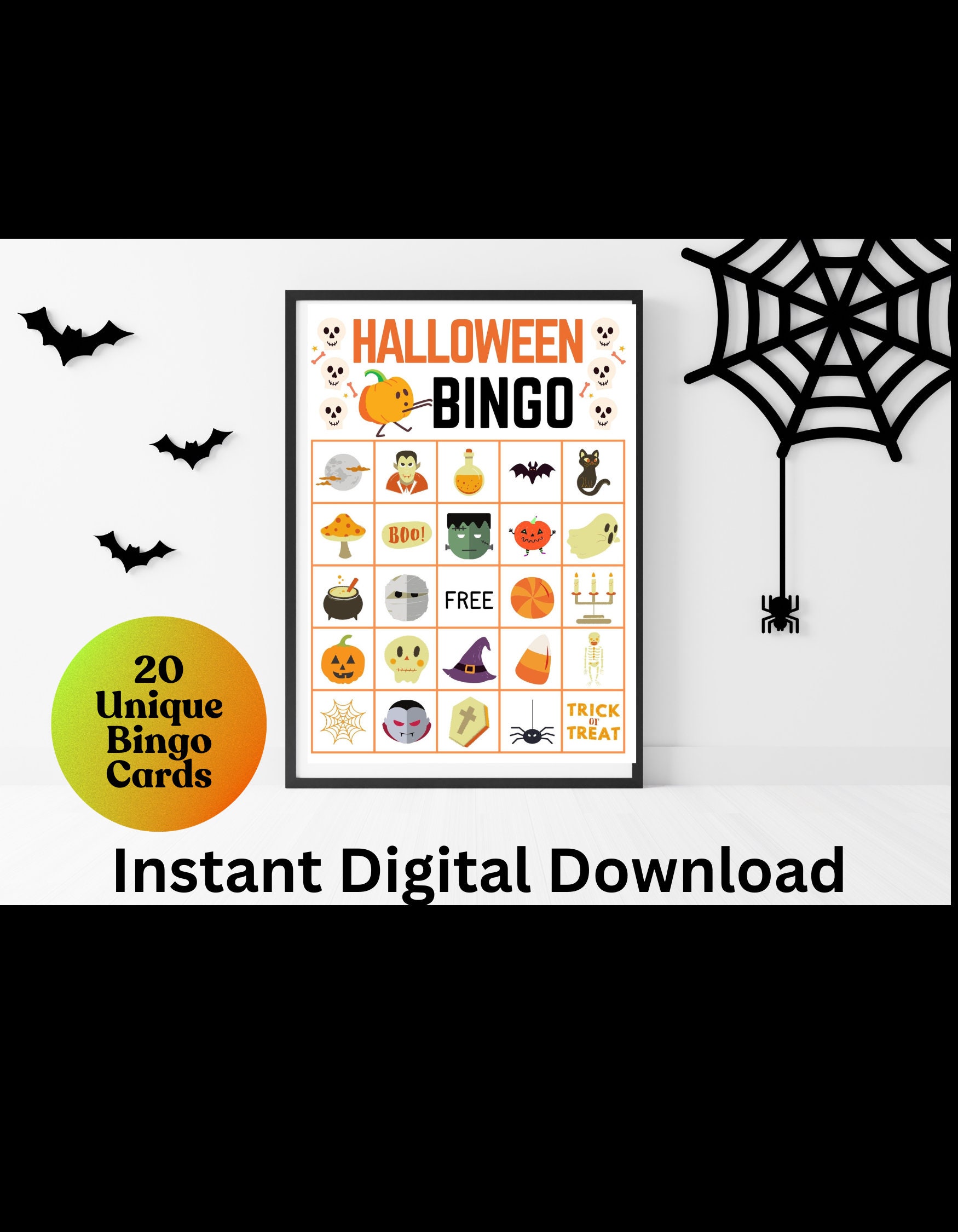 Printable Halloween Bingo Game Set, 5x5 Bingo (20 Bingo Cards ...