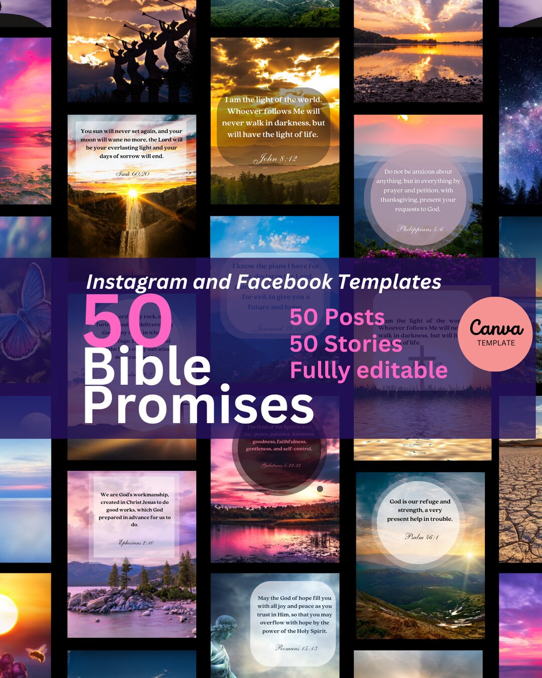 50 Instagram, Facebook Post Social Media Templates, Bible Promises ...