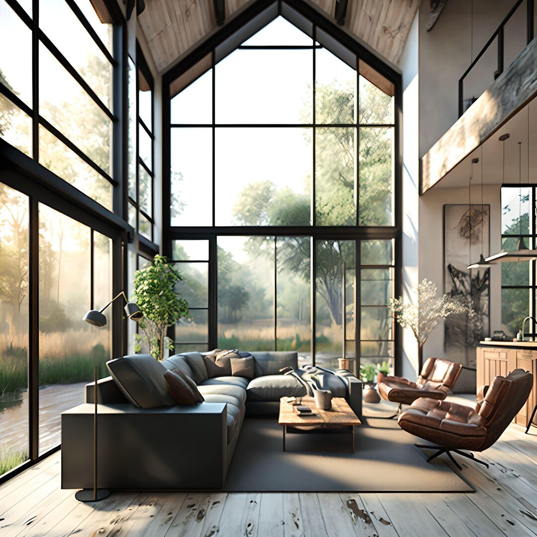 Luxury, Modern Living Room, Loft Style, High Windows Virtual, Zoom ...