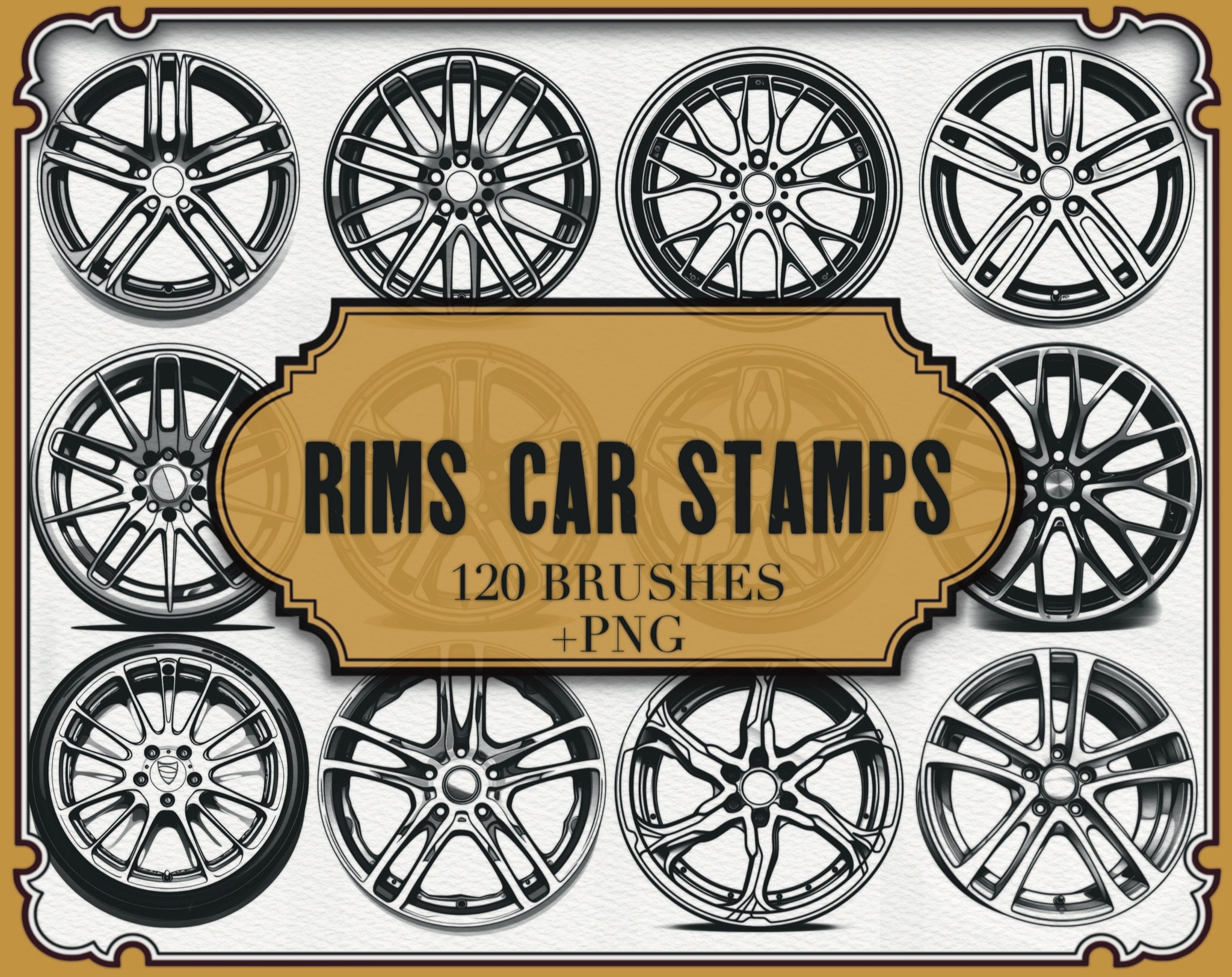 Rims Car Stamps for Procreate|+png Files|wheel Rim Brushes Procreate ...