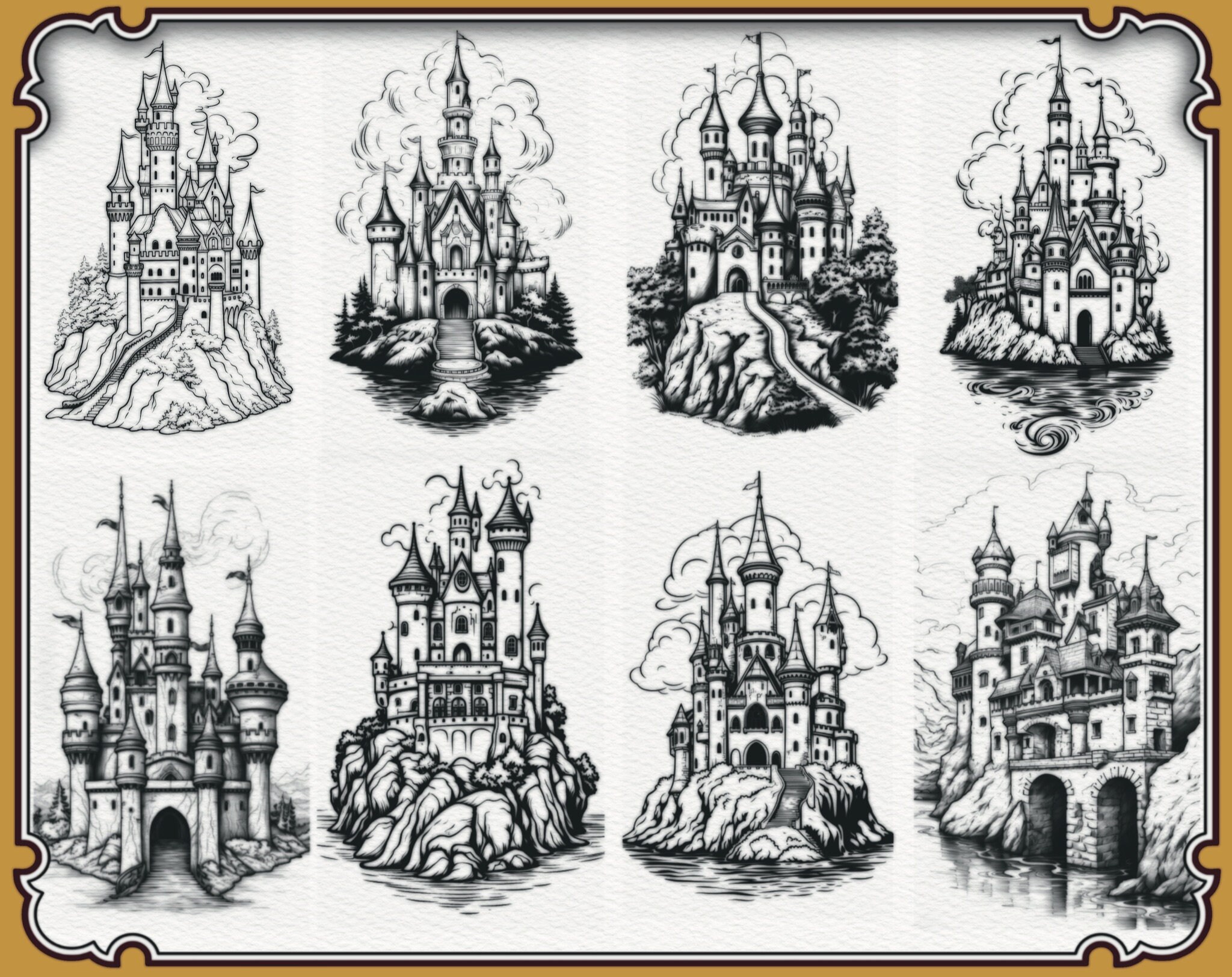 Castle Stamps for Procreate| +PNG Files| Procreate Fairy Tale Castle ...