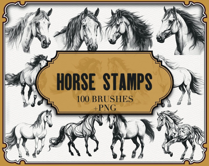 Horse Stamps for Procreate PNG Files Realistic Horses - Etsy