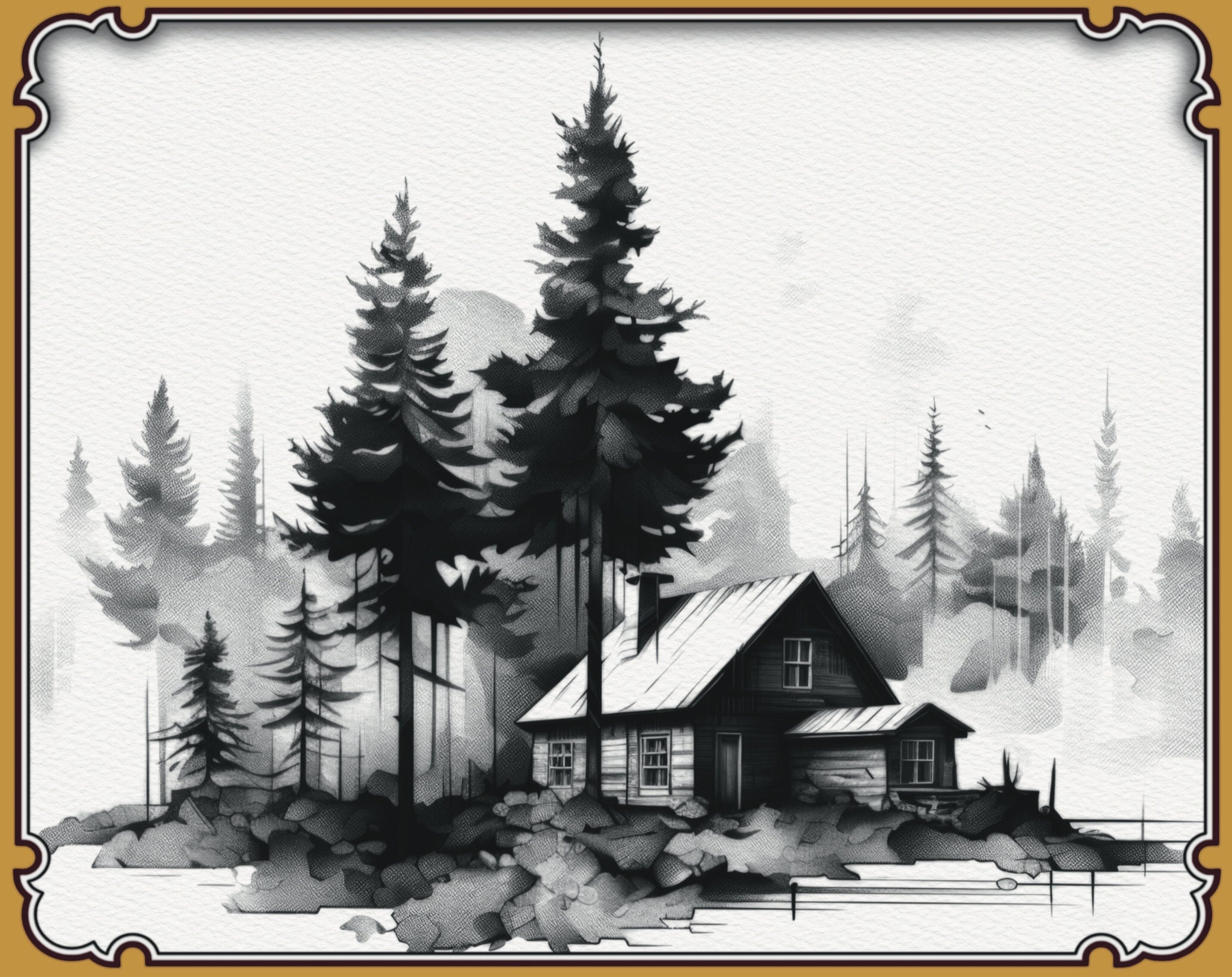 House in Forest Stamps for Procreate|+png Files|forest Dwelling Digital ...