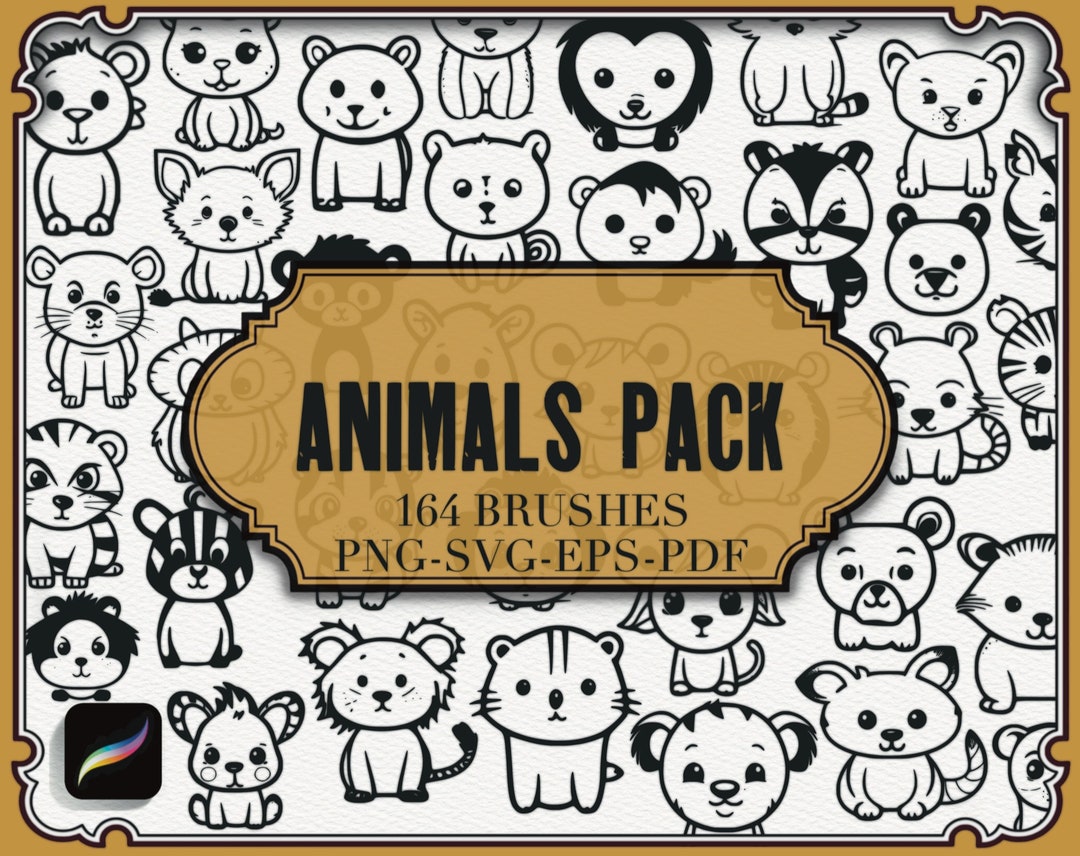 Animals Pack Stamps for Procreate| + Png-svg-eps-pdf Files| Cute Animal ...