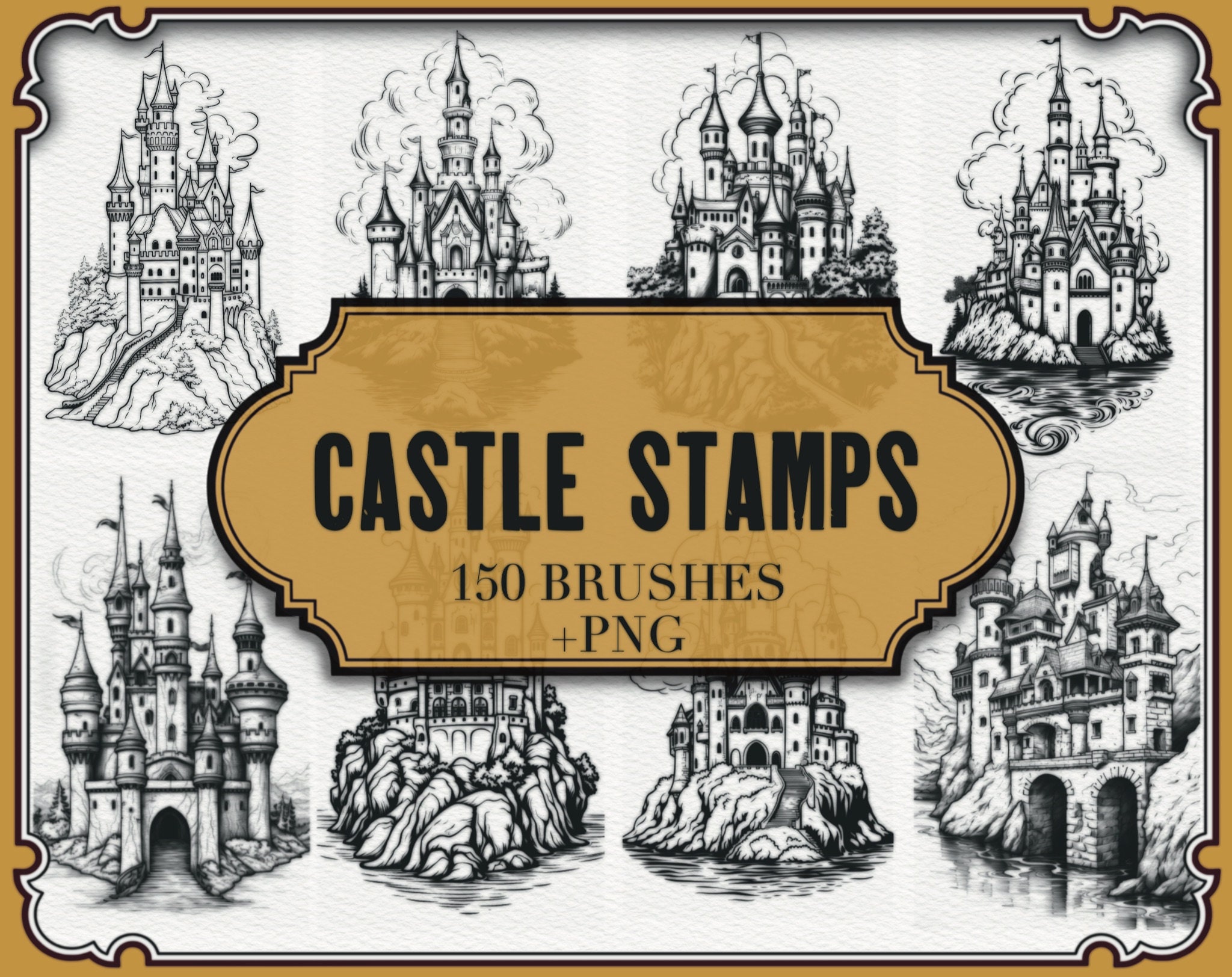 Castle Stamps for Procreate| +PNG Files| Procreate Fairy Tale Castle ...