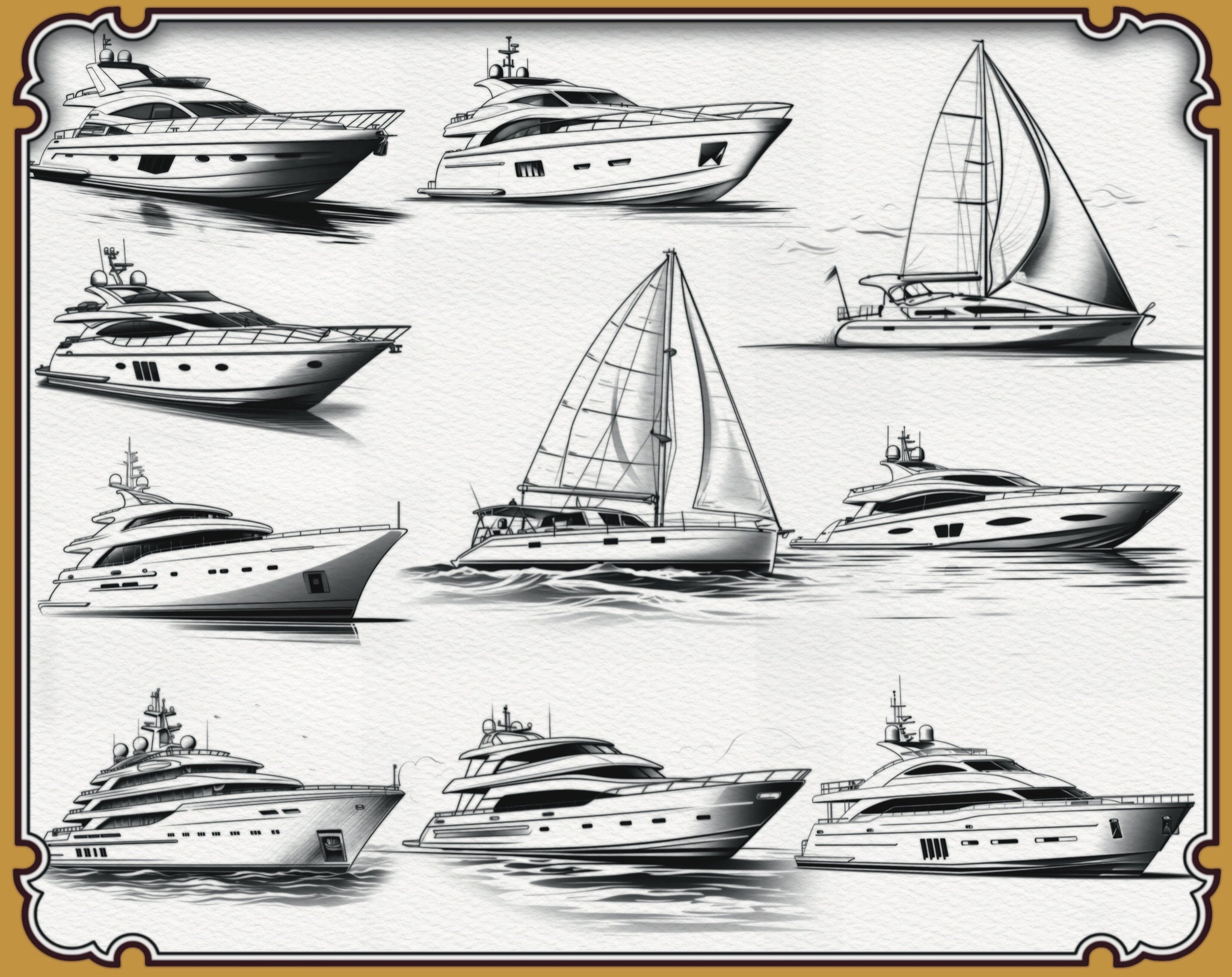 Yacht Stamps for Procreatepng Filesdigital Yacht Illustrations for ...