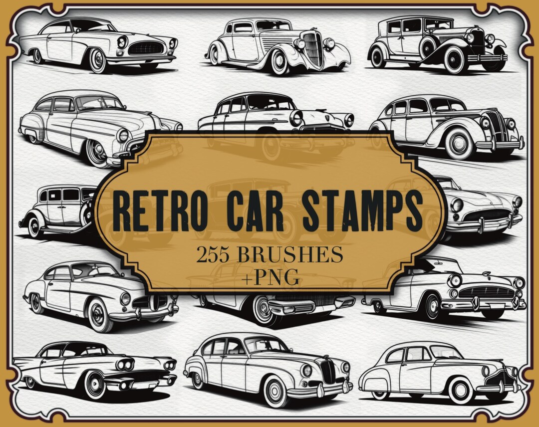 Retro Car Stamps for Procreate|+ PNG Files| Vintage Car Brushes ...