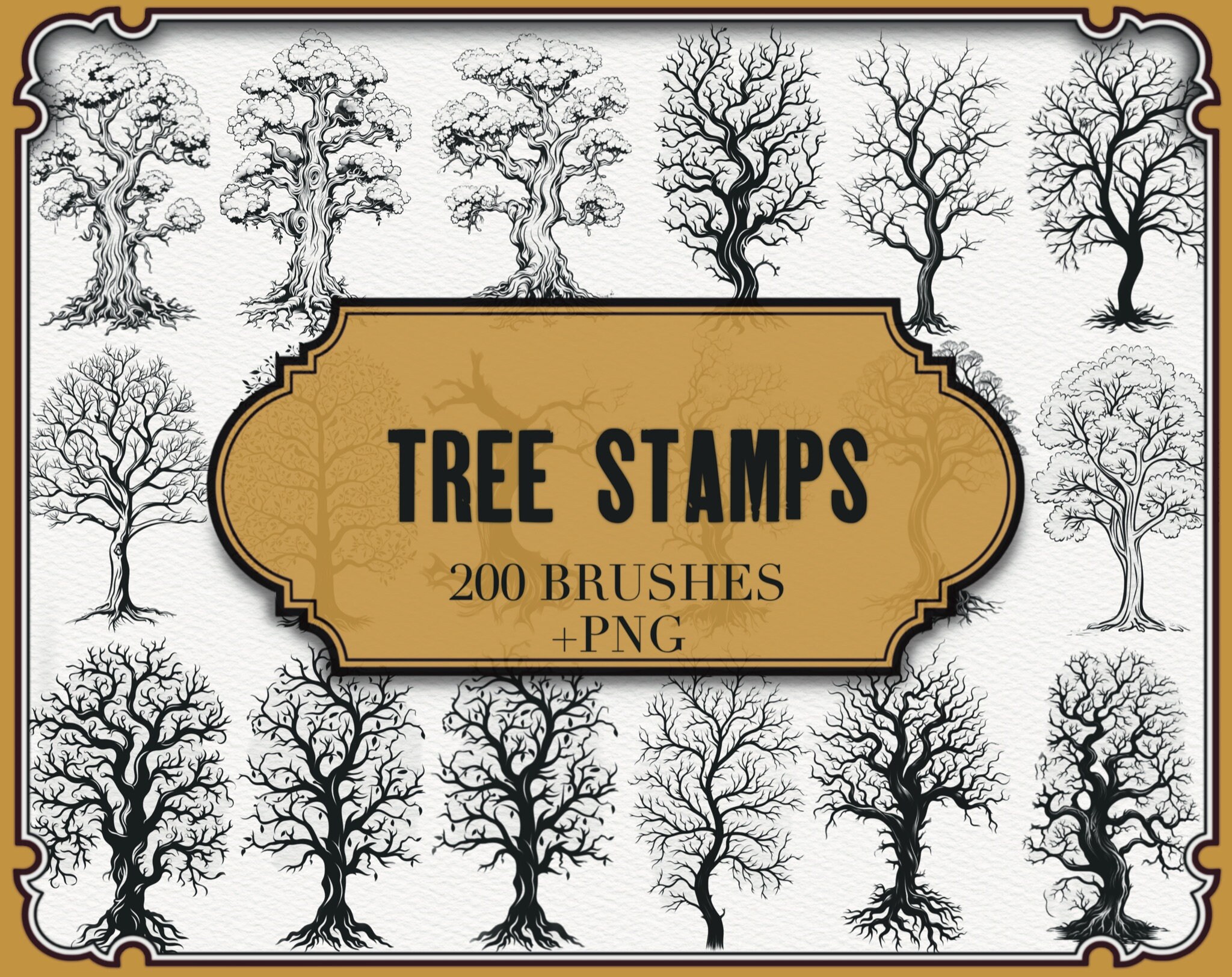 Tree Stamps for Procreate PNG Files Tree Brushes Nature Brushes Forest ...