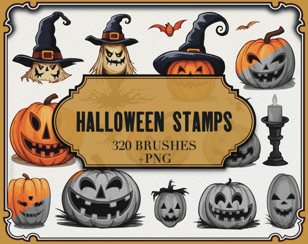 Scary Halloween Stamps for Procreate|+png Files|digital Halloween ...
