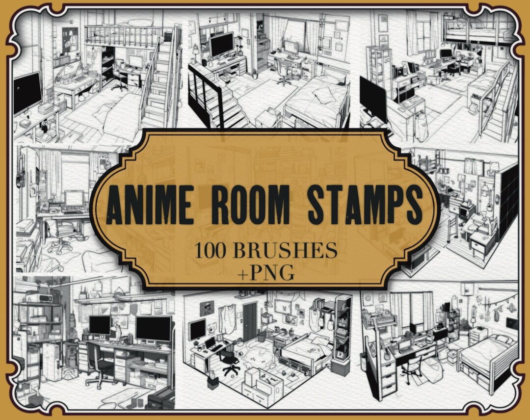 Anime Room Stamps for Procreate| +PNG Files | Anime Room Sketches ...