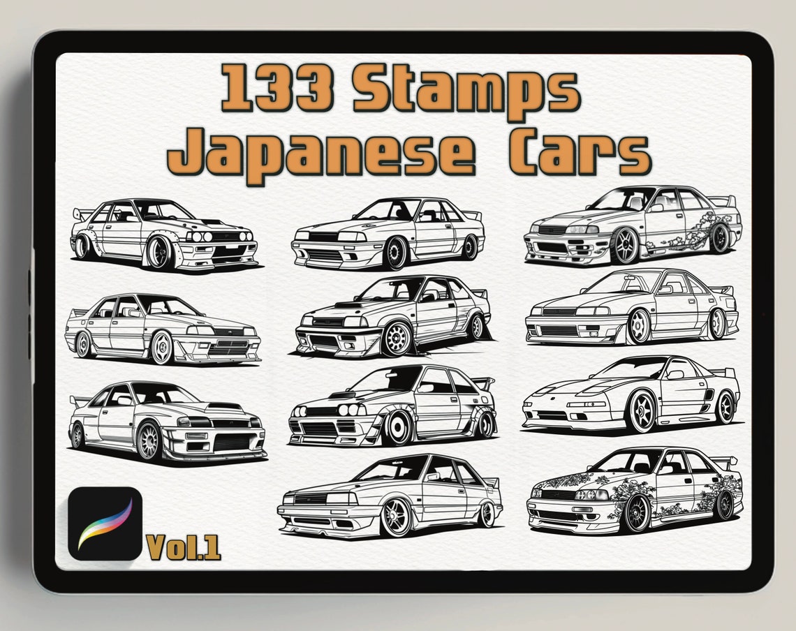 JDM Car Stamps: 133 Japanese Wheel Designs, Procreate Brushes (digital ...