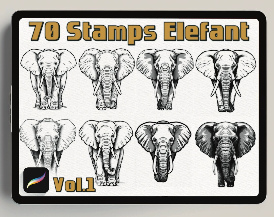 Elephant Parade: Collection of 70 Procreate Stamps With Elephants - Etsy