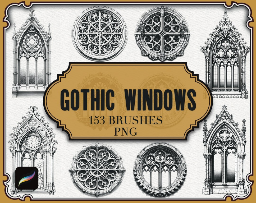Gothic Windows Brushes for Procreate + 153 PNG Files| Gothic Stamps ...