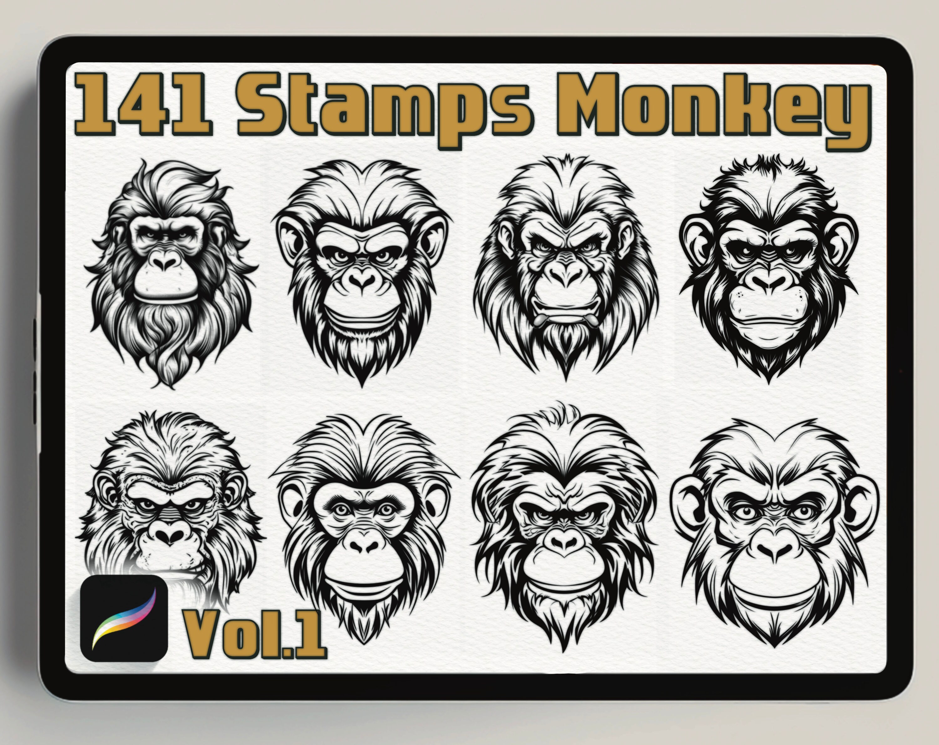 Monkey Magic: Collection of 141 Procreate Stamps With Monkeys - Etsy