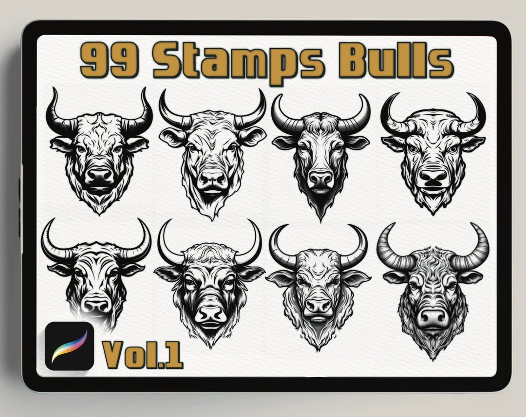 Mighty Horns: 99 Bull Stamps for Procreate Art - Etsy