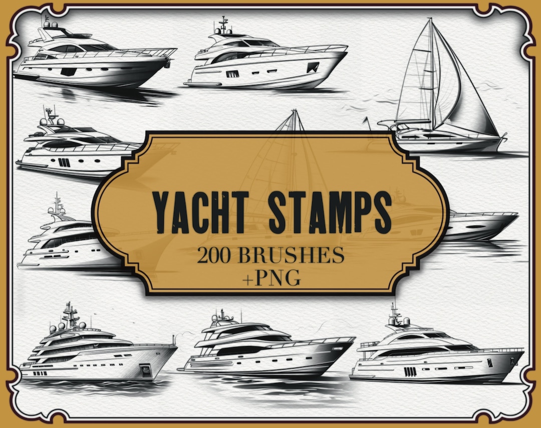 Yacht Stamps for Procreate|+png Files|digital Yacht Illustrations for ...
