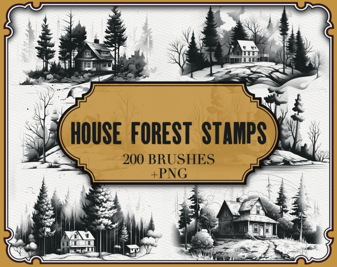 House in Forest Stamps for Procreate|+png Files|forest Dwelling Digital ...