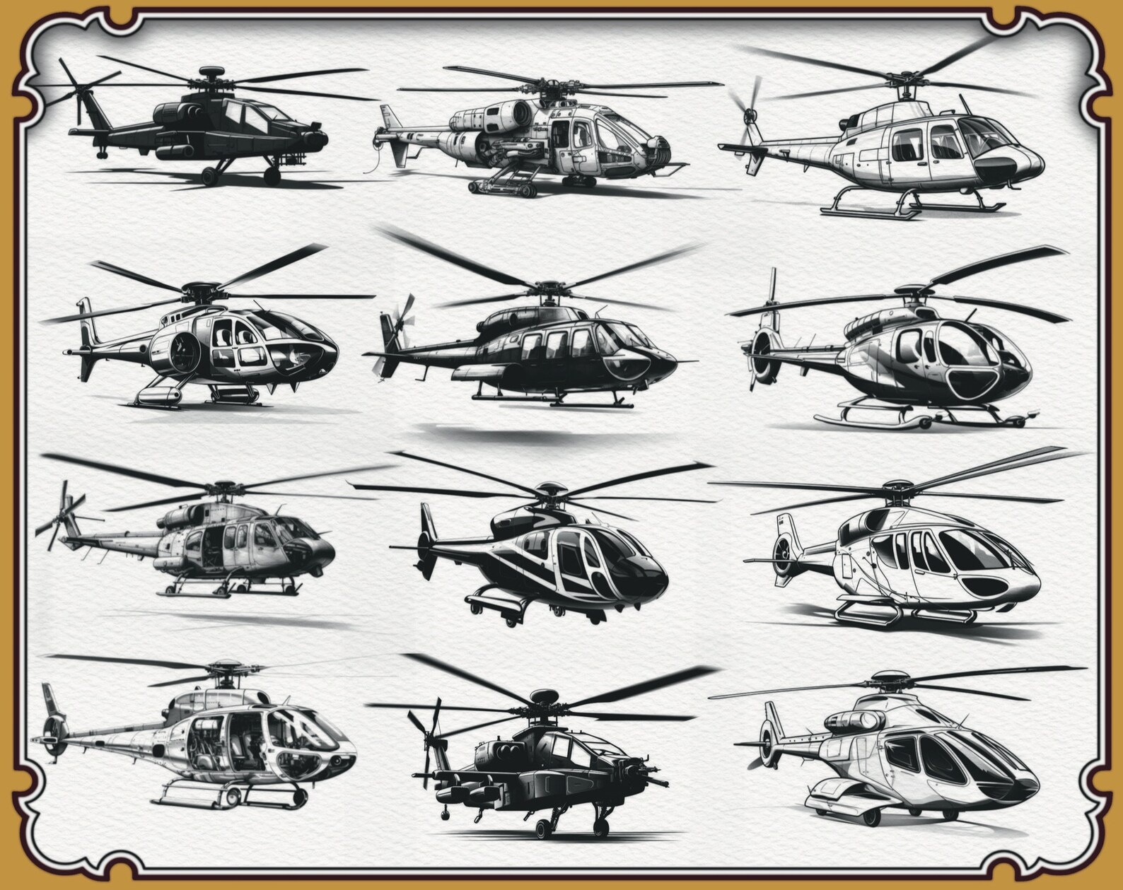 Helicopter Stamps for Procreate|+png Files|digital Helicopter ...