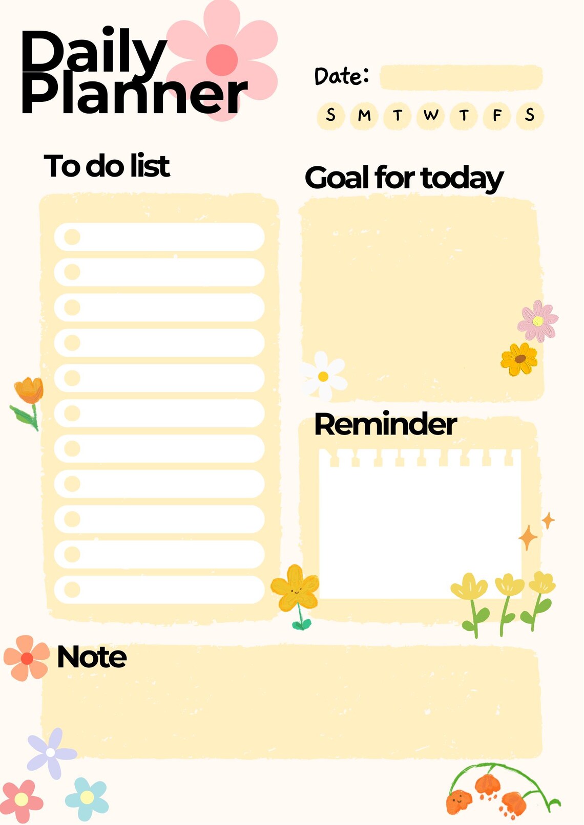 Daily Planner A4,cute Planner,planner,floral Daily Planner,yellow ...
