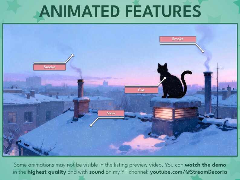 Animated Stream Screens for Twitch - Winter Rooftop With Cat | Starting ...