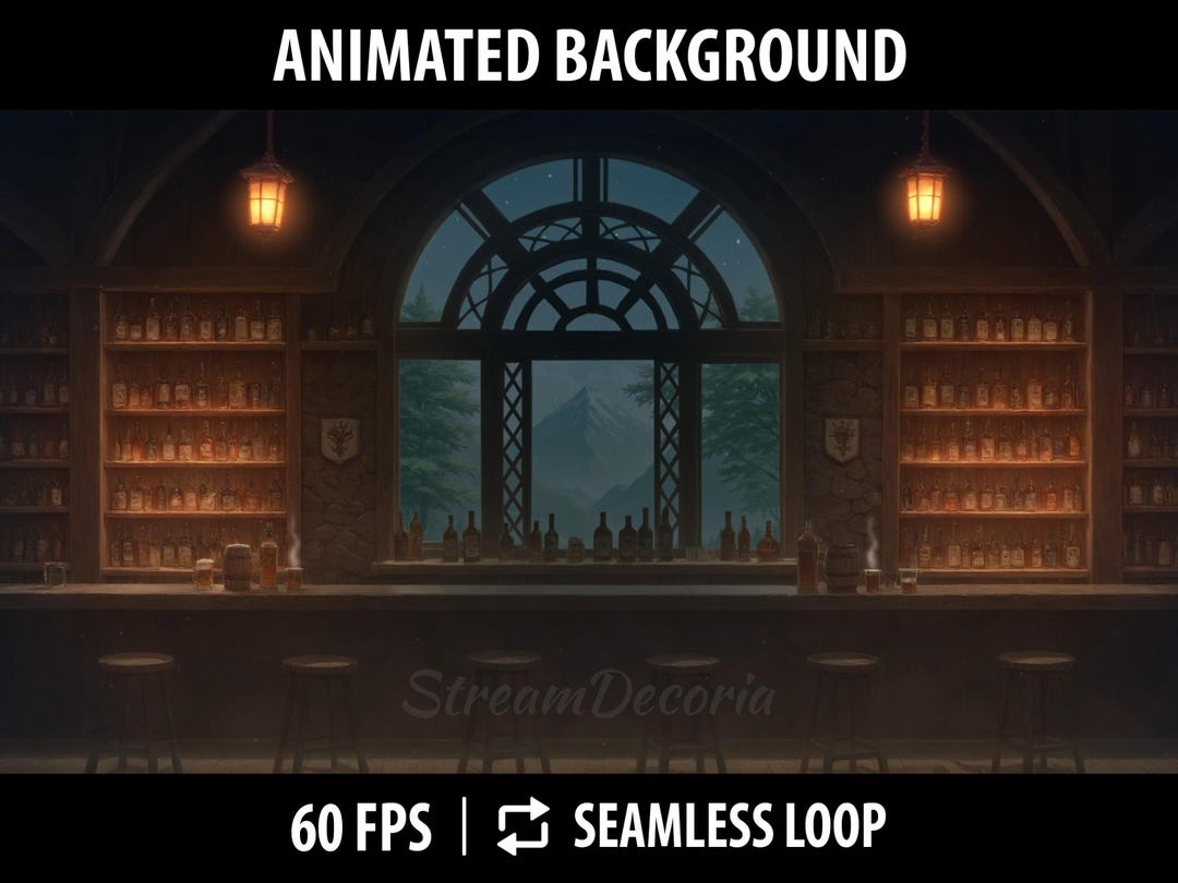 Vtuber Background With Old Tavern Bar During Night | Animated Stream ...