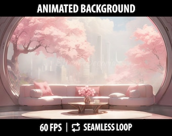 Vtuber Background Animated Japanese Pink Sakura Room Virtual Background ...
