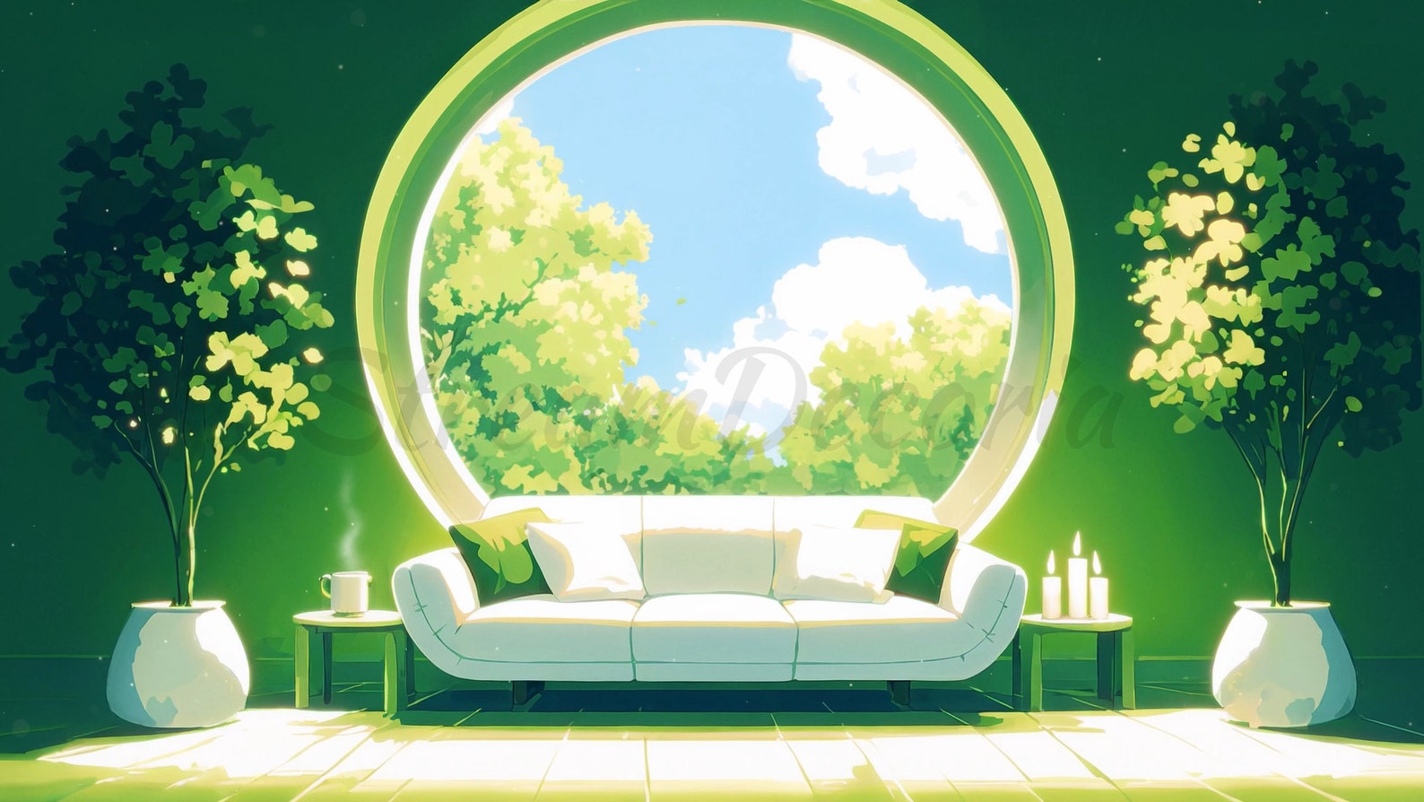 Animated Green Vtuber Background for Twitch | Anime Stream Wallpaper - Etsy