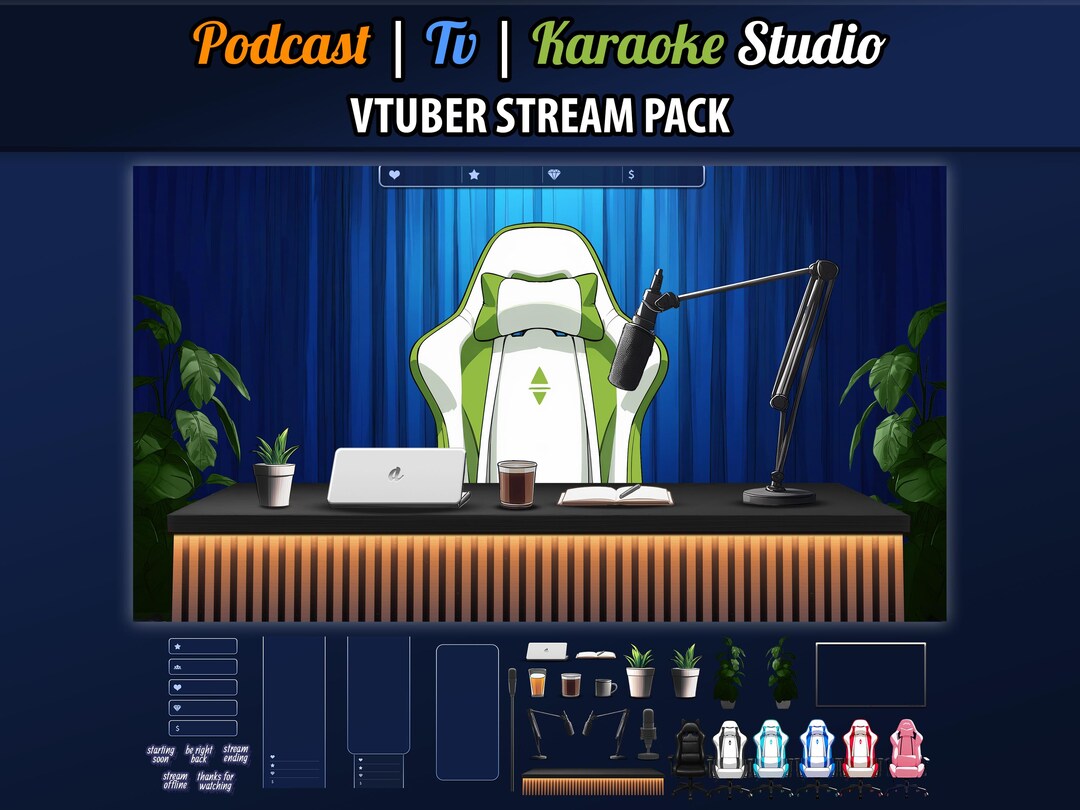 Vtuber Asset Pack for Twitch Podcast | Vtuber Overlay Pack | Vtuber ...