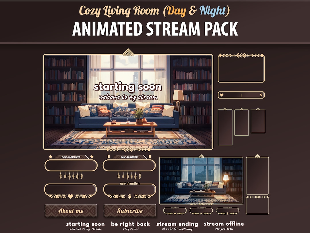 Cozy Living Room Stream Package | Stream Overlay for Twitch | Panels ...