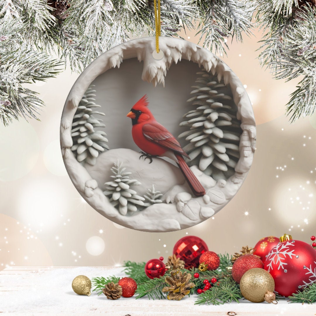 Cardinal Ornament, Print Cardinal Ornament, Christmas Decorations ...