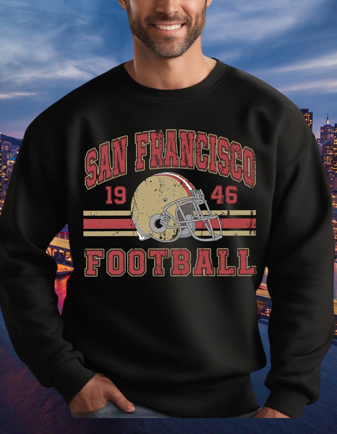 Distressed San Francisco Football Sweatshirt, SF Football Retro Niners ...